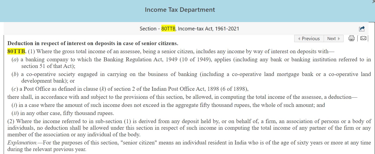 80TTB Deduction for AY 2022-23 - Taxmani