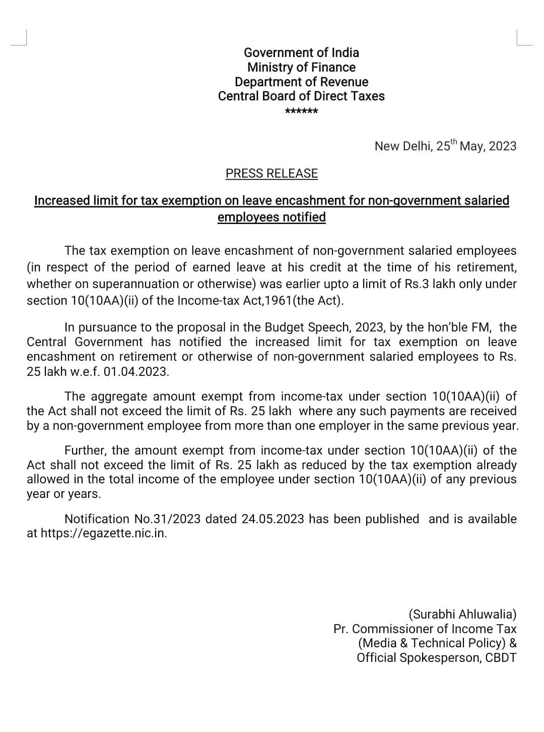 Leave Encashment: Tax Exemption Increased to Rs 25 Lakhs